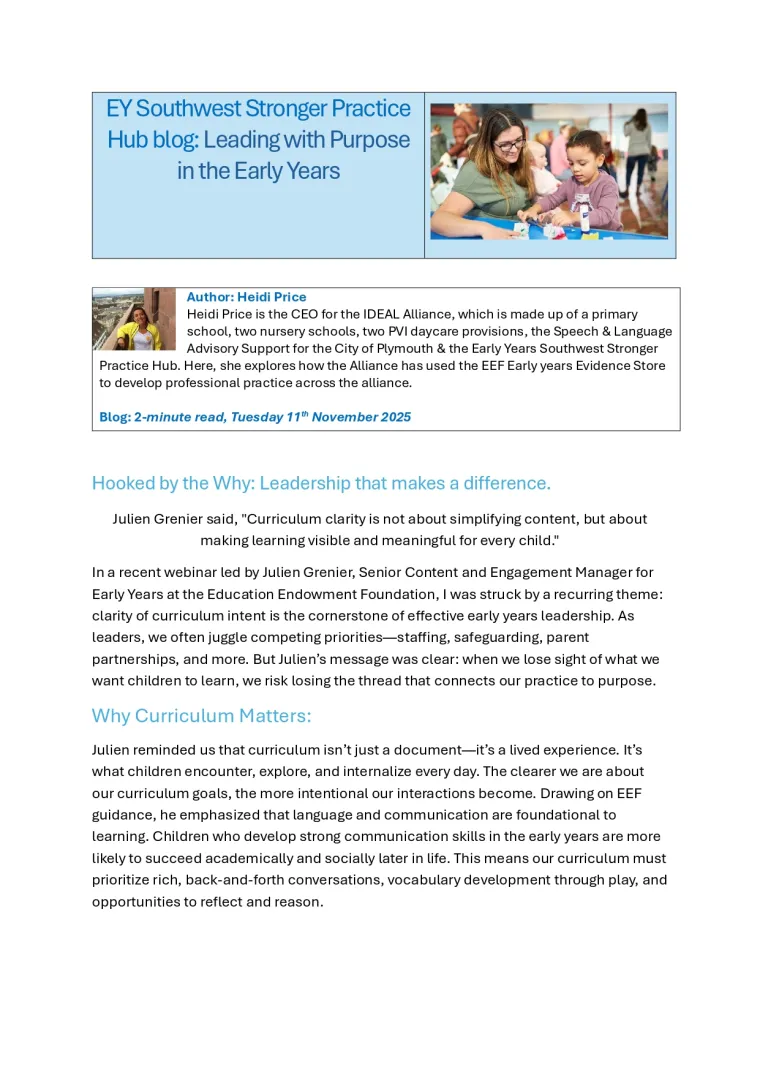 Blog - Leading With Purpose in the Early Years | Stronger Practice Hubs